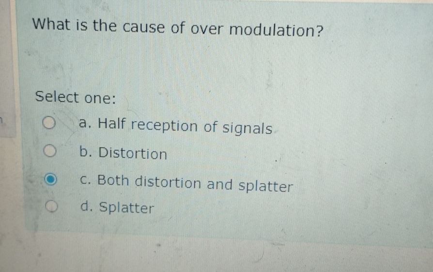 Solved What is the cause of over modulation?Select one:a. | Chegg.com
