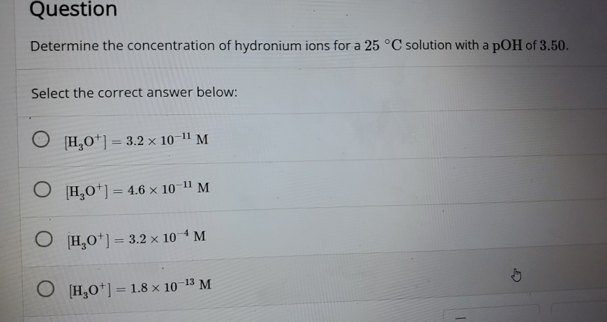 Solved Question Determine the concentration of hydronium | Chegg.com