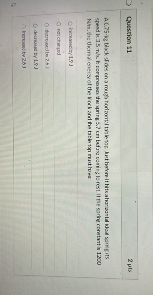 Question 112 ﻿ptsA 0.75-kg ﻿block slides on a rough | Chegg.com