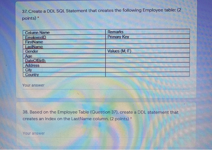 Solved 37. Create a DDL SQL Statement that creates the | Chegg.com