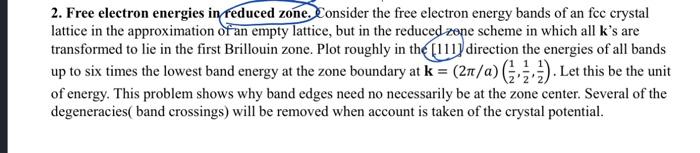 Solved 2. Free electron energies in reduced zone. Consider | Chegg.com