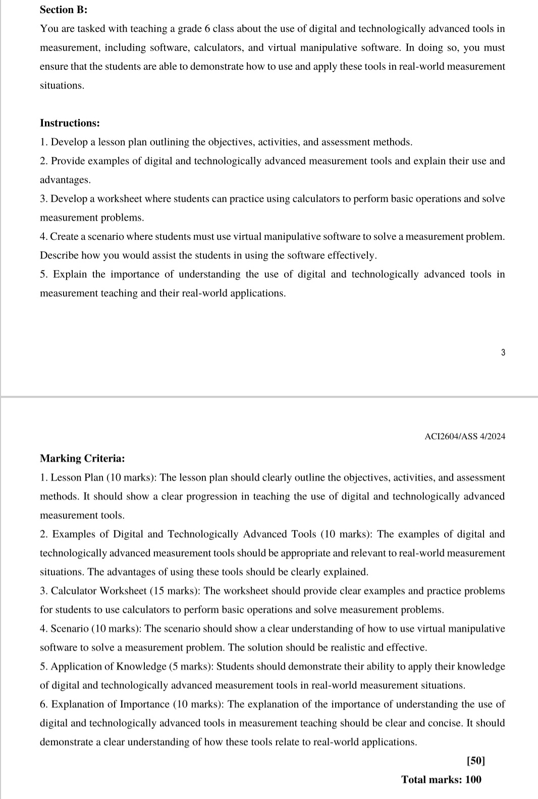 Solved Section B:You are tasked with teaching a grade 6 | Chegg.com