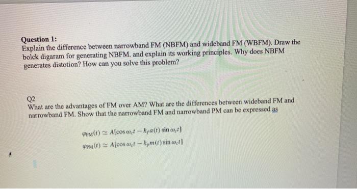 Solved Question 1: Explain the difference between narrowband | Chegg.com