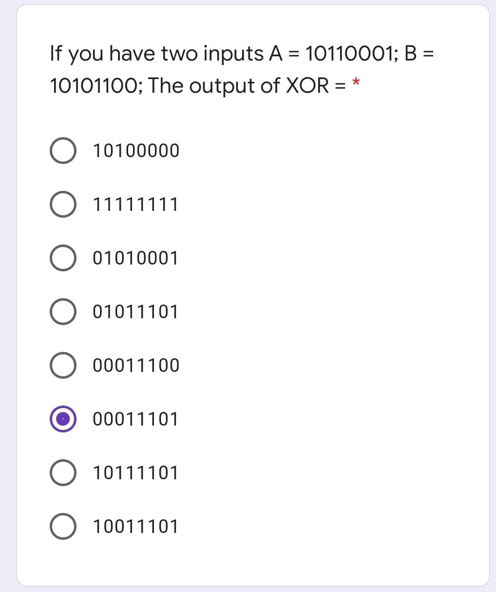 Solved If you have two inputs A = 10110001; B = 10101100; | Chegg.com