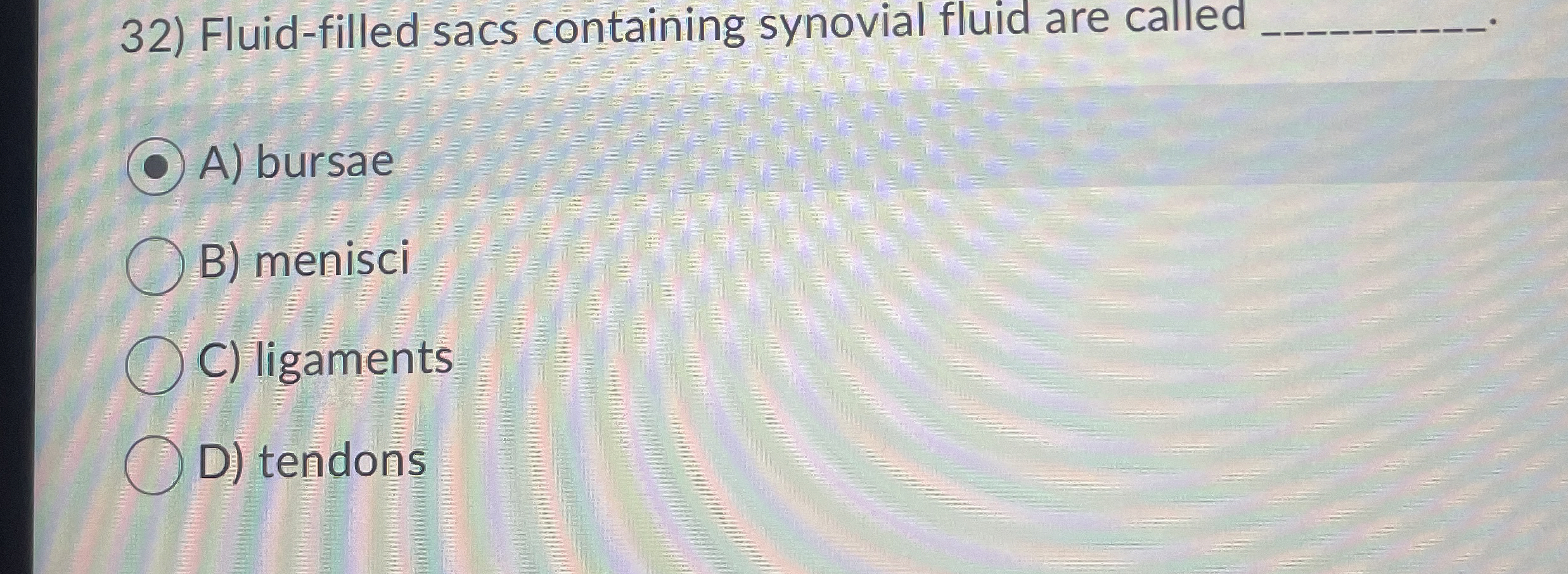 Solved Fluid-filled sacs containing synovial fluid are | Chegg.com