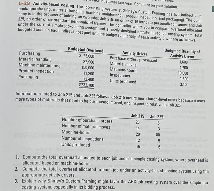 Solved 5-29 Activity-based costing. The job-costing syst | Chegg.com