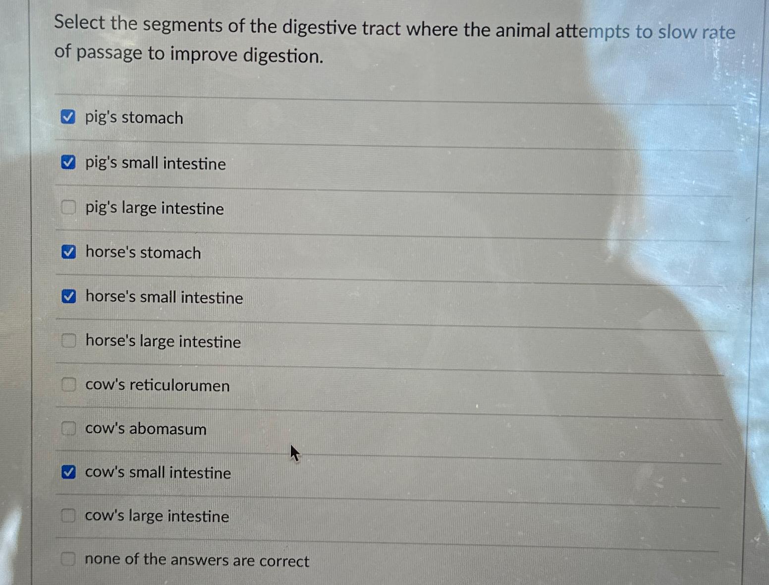 Solved Select the segments of the digestive tract where the | Chegg.com