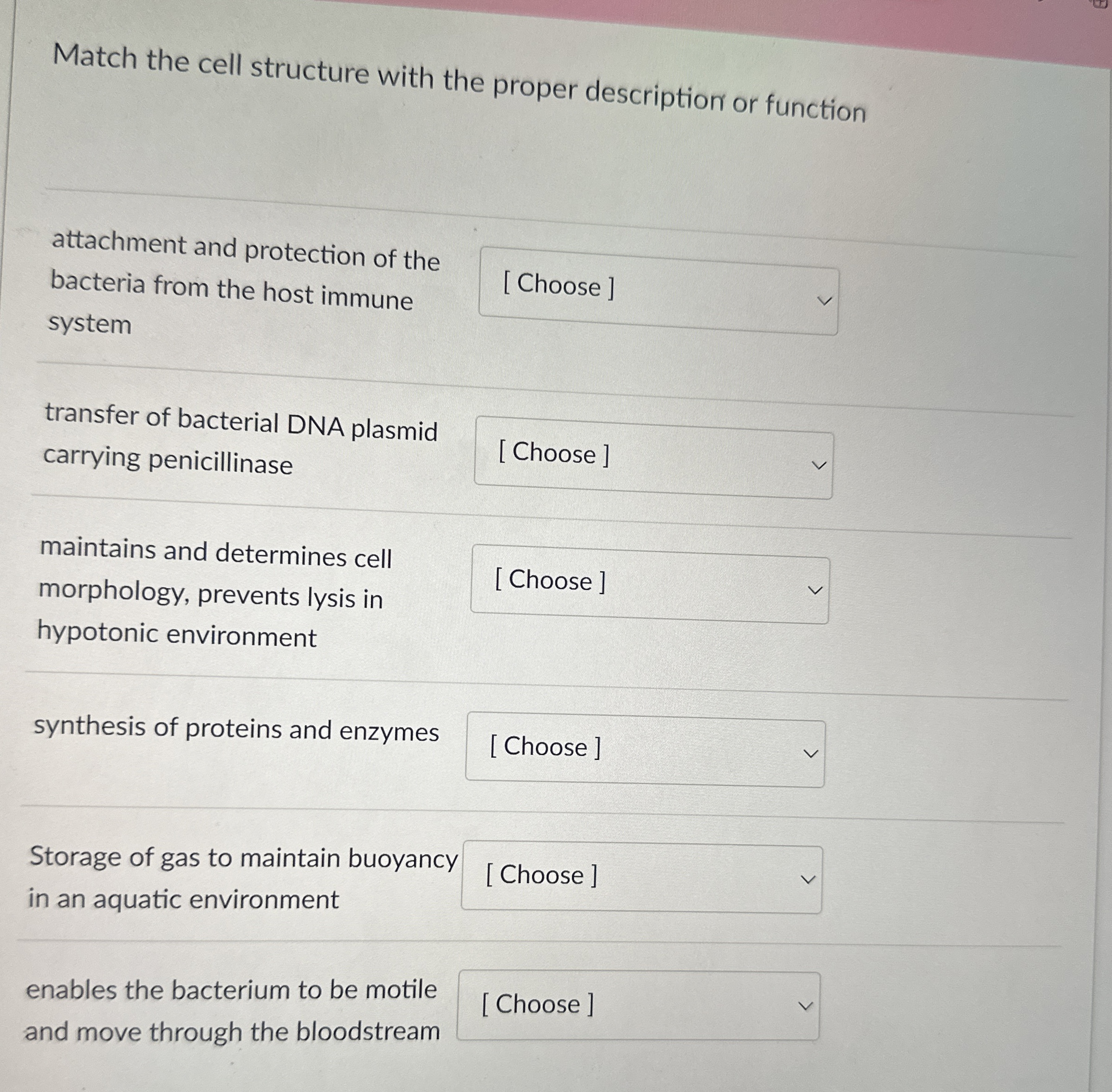 Solved Match the cell structure with the proper description | Chegg.com