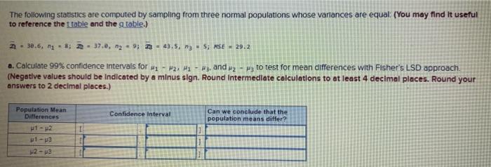 Solved The following statistics are computed by sampling | Chegg.com