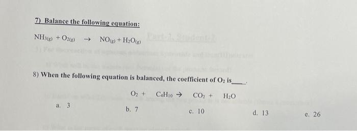 Solved 7) Balance the following equation: NH3( g)+O2( | Chegg.com