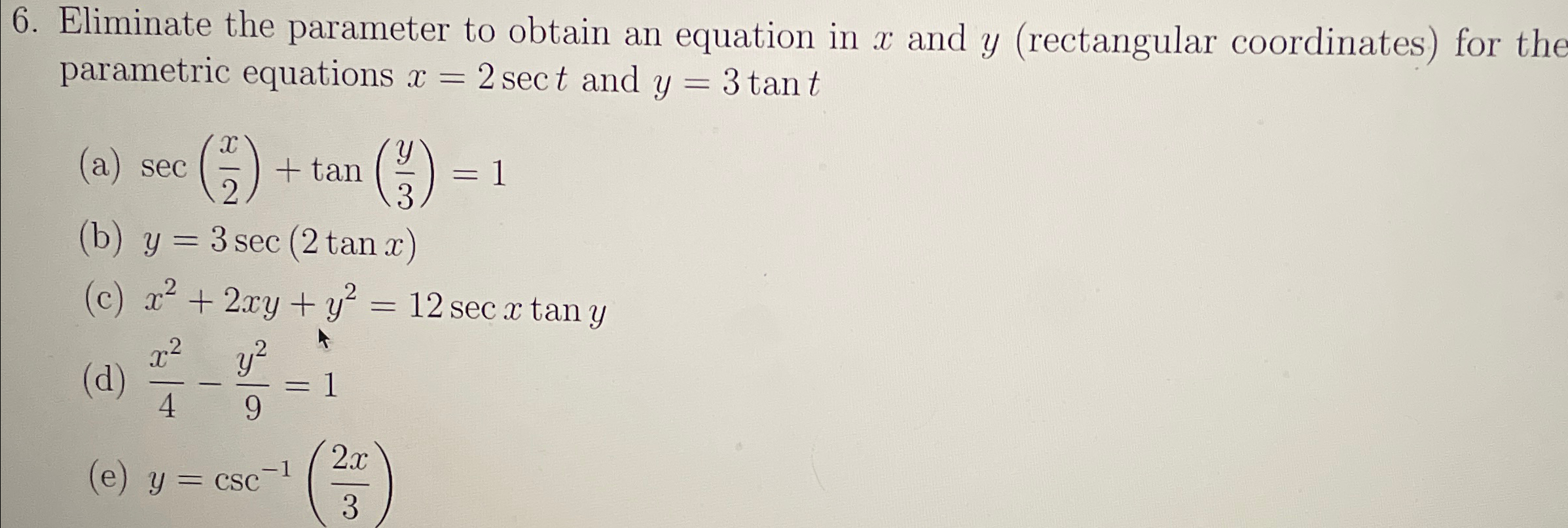 Solved Eliminate the parameter to obtain an equation in x | Chegg.com