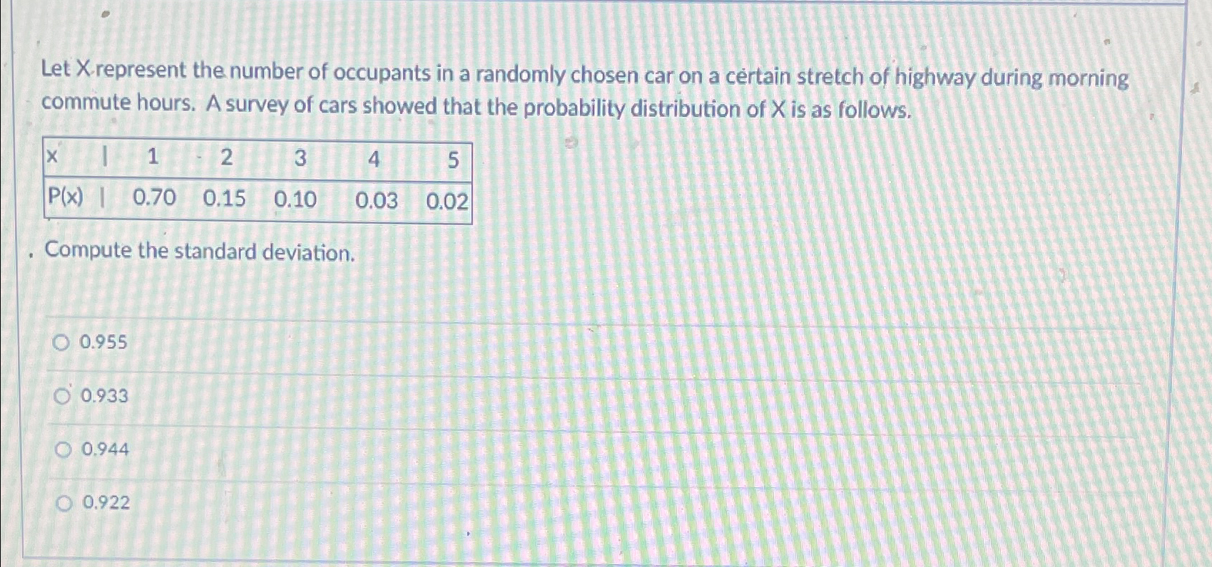 Solved Let x-represent the number of occupants in a randomly | Chegg.com