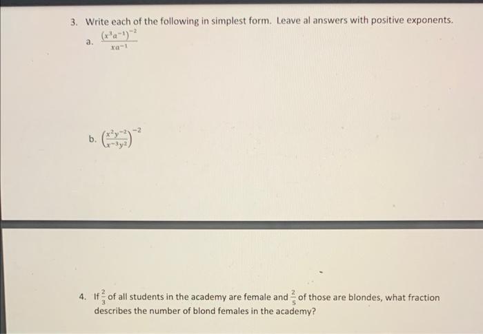 Solved 3. Write each of the following in simplest form. | Chegg.com