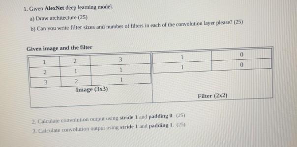 Solved 1. Given AlexNet deep learning model. a) Draw | Chegg.com