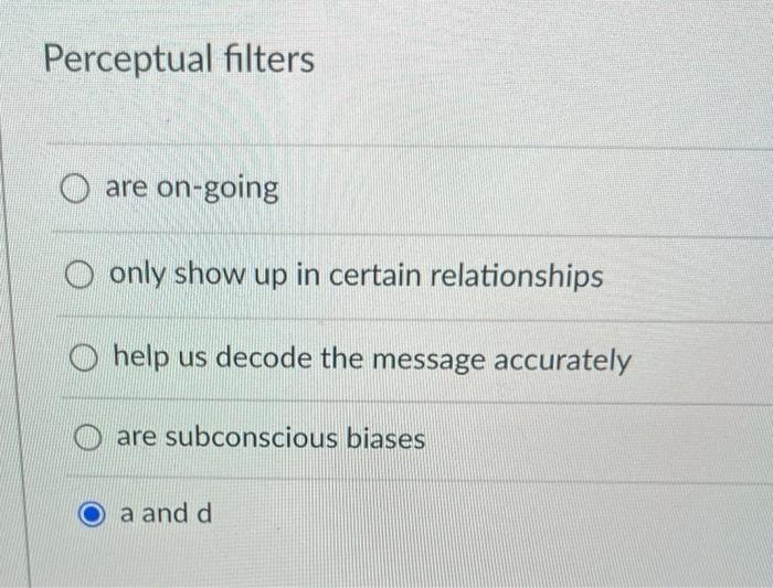 Solved Perceptual filters O are on-going only show up in | Chegg.com