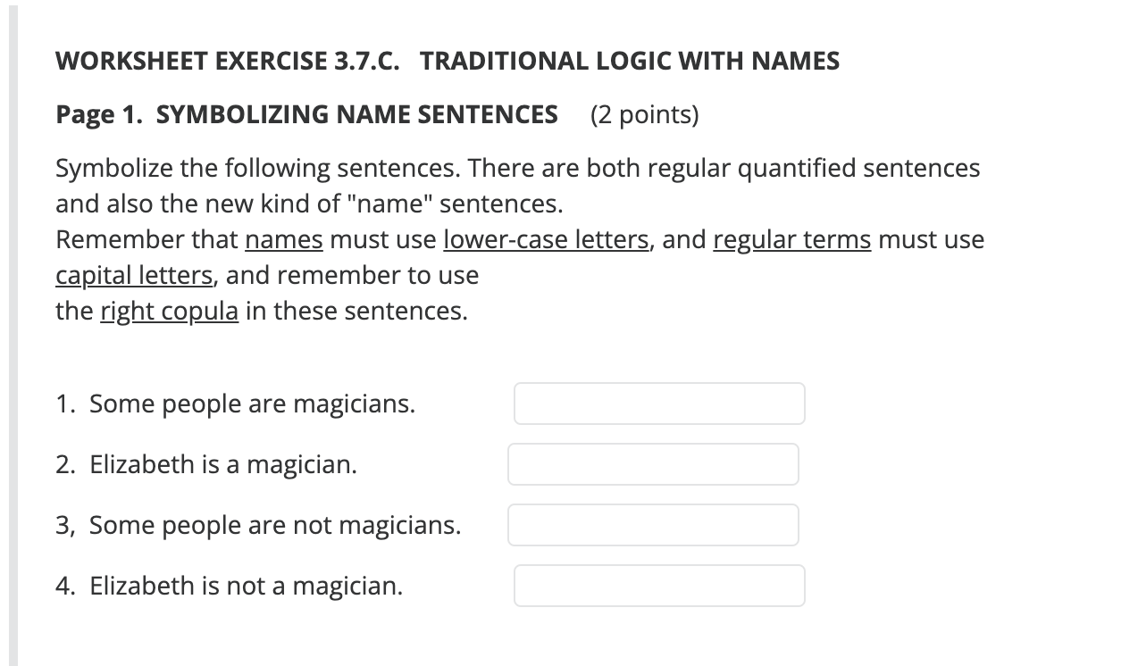 WORKSHEET EXERCISE 3.7.C. ﻿TRADITIONAL LOGIC WITH | Chegg.com