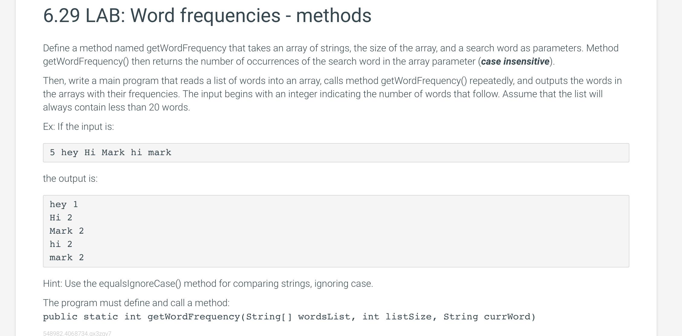 Solved 6.29 ﻿LAB: Word frequencies - ﻿methodsDefine a method | Chegg.com