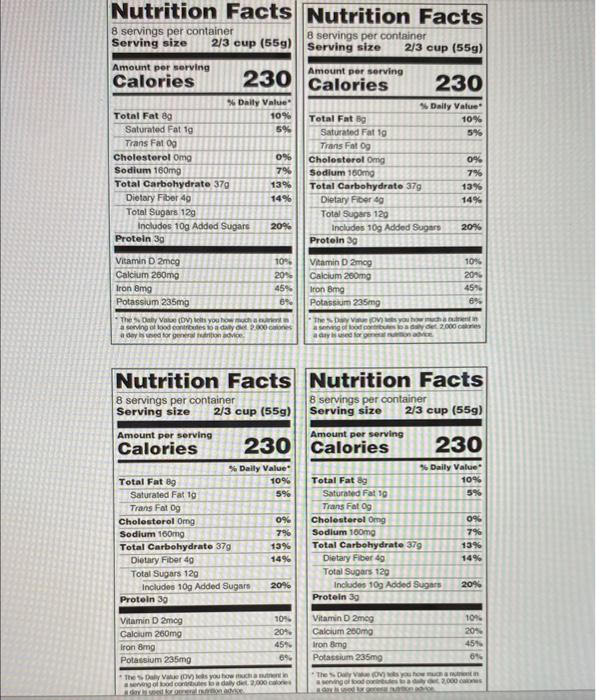 Solved Answer the questions below using the food labels | Chegg.com