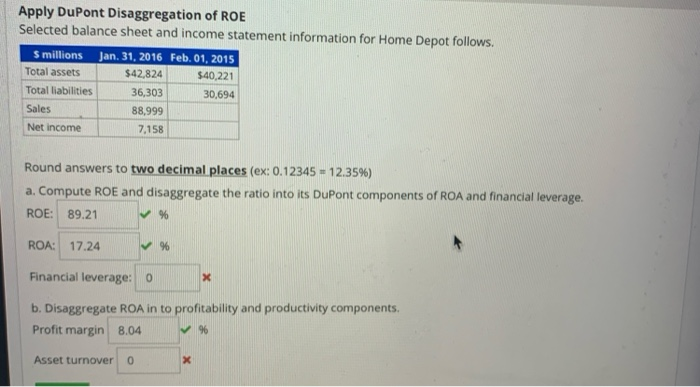 Solved Apply DuPont Disaggregation of ROE Selected balance | Chegg.com