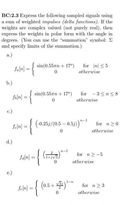 Solved BC:2.3 Express the following sampled signals using a | Chegg.com