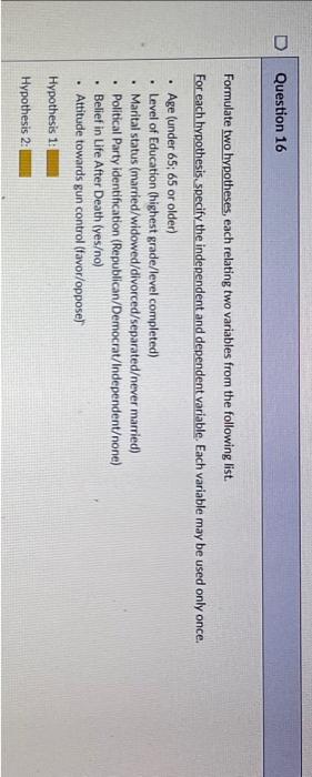 Solved Formulate two hypotheses, each relating two variables | Chegg.com