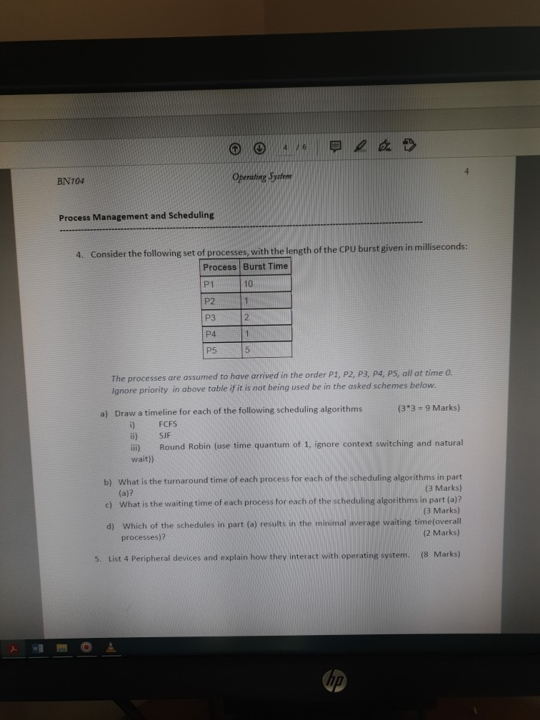 Solved 4 76 BN104 Operating System Process Management and | Chegg.com