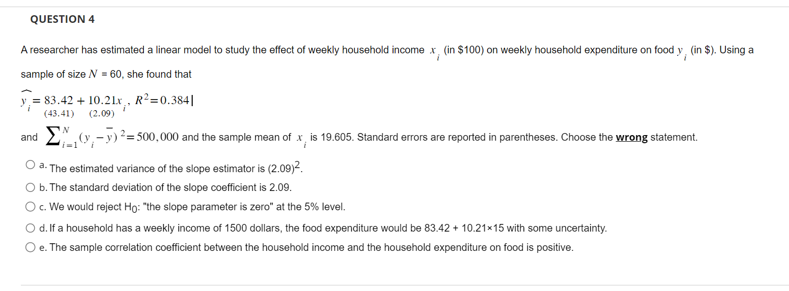 Solved QUESTION 4A researcher has estimated a linear model | Chegg.com