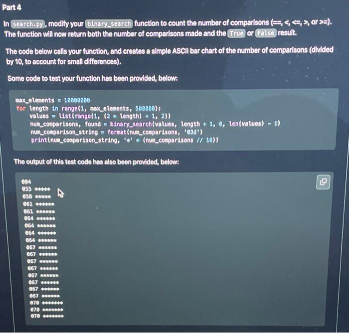 Solved Part 4 In search.py, modify your binary search | Chegg.com
