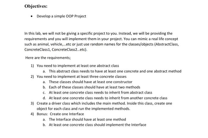Solved Objectives: • Develop a simple OOP Project In this | Chegg.com