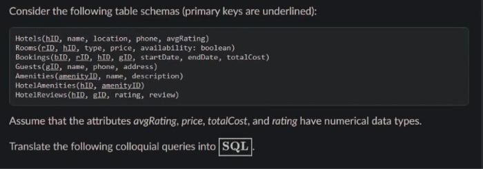 Solved Consider the following table schemas (primary keys | Chegg.com