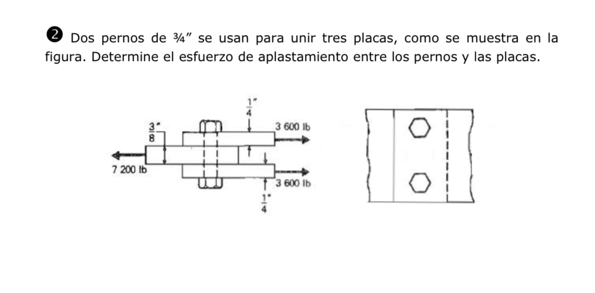Solved 2 ﻿Dos pernos de 34 " ﻿se usan para unir tres placas, | Chegg.com