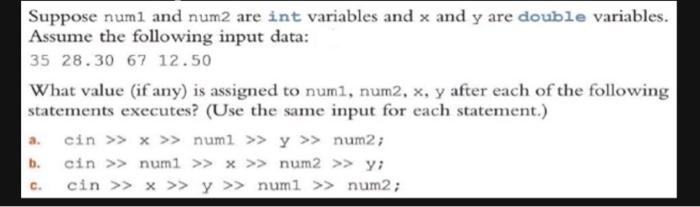 Solved Suppose num 1 and num 2 are int variables and x and y | Chegg.com