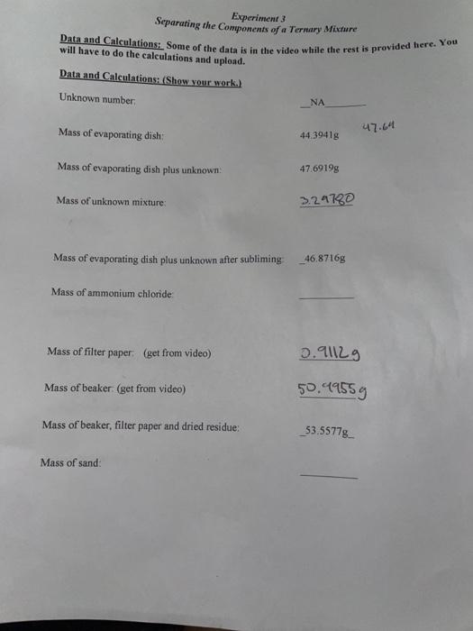 Solved Experiment 3 Separating the Components of a Ternary | Chegg.com