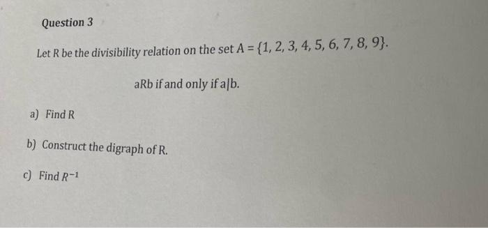 Solved Question 3 Let R be the divisibility relation on the | Chegg.com
