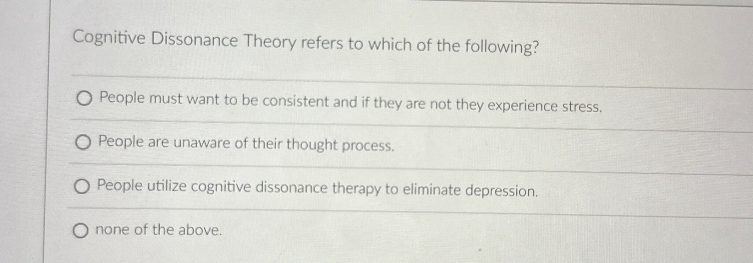 Solved Cognitive Dissonance Theory refers to which of the | Chegg.com