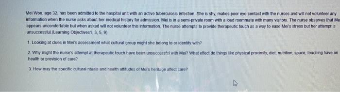 Mei Woo, age 32, has been admitted to the hospital | Chegg.com