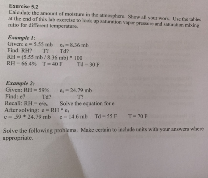 Solved Exercise 5.2 Calculate the amount of moisture in the | Chegg.com