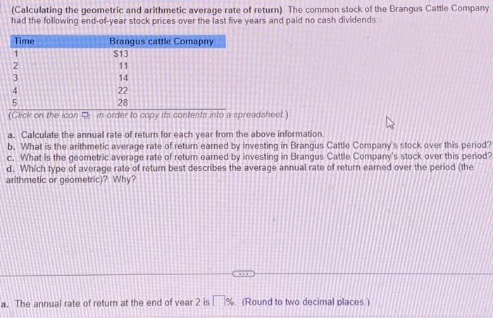 Solved (Calculating the geometric and arithmetic average | Chegg.com