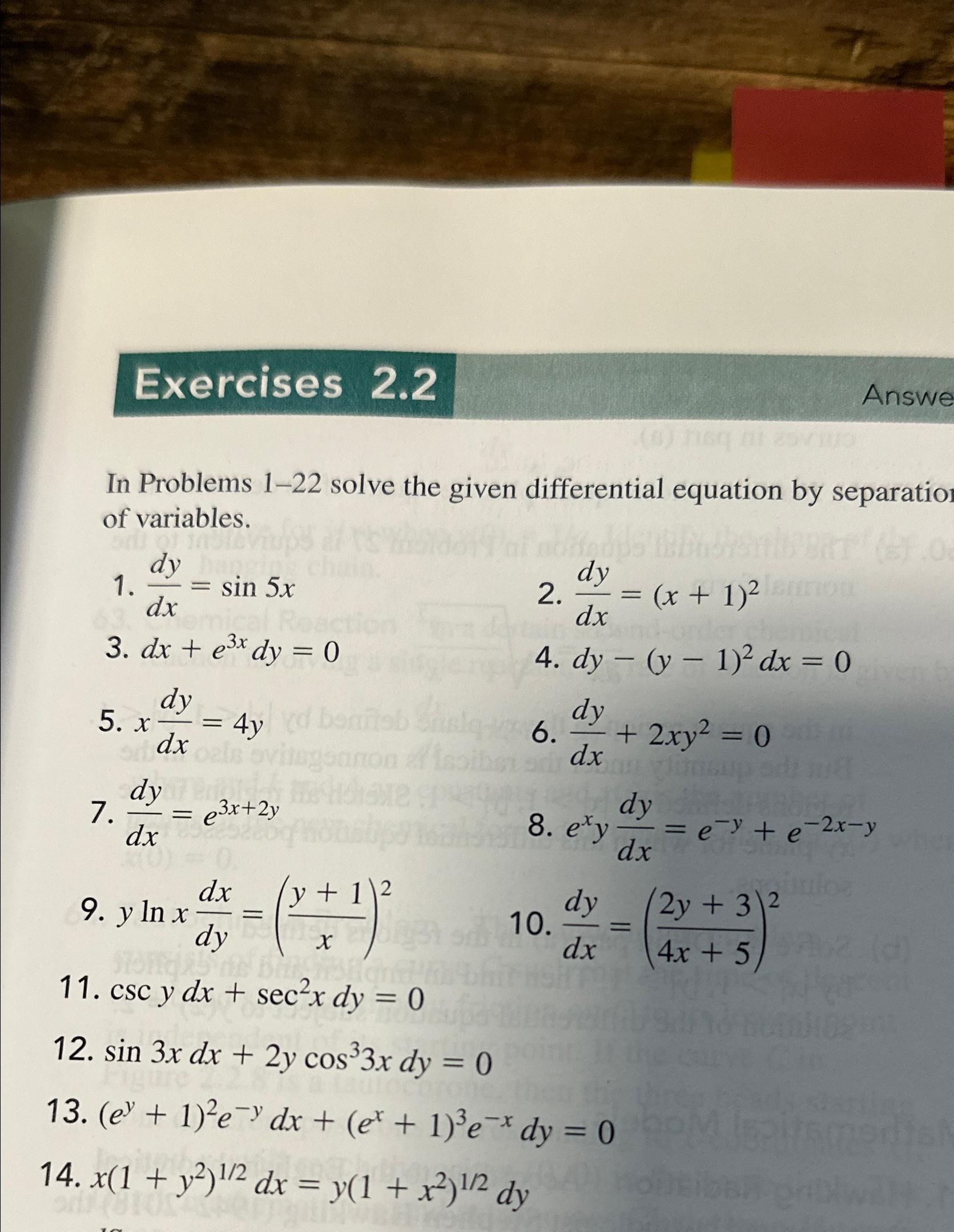 Solved Exercises 2.2In Problems 1-22 ﻿solve the given | Chegg.com