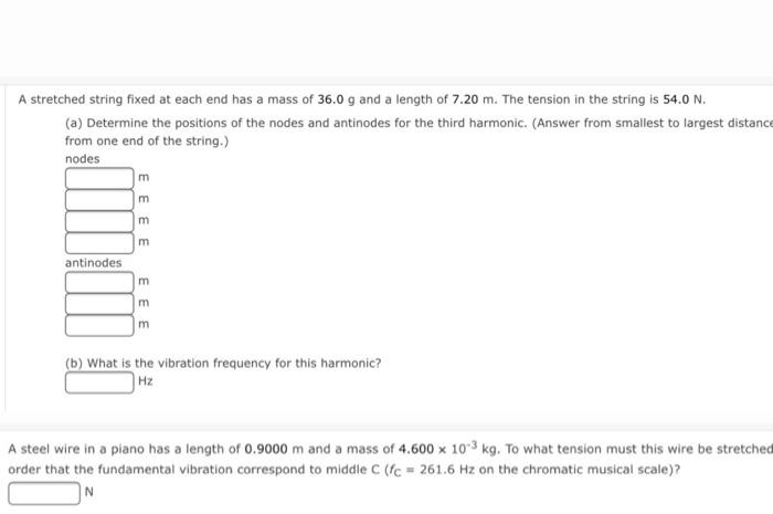 Solved A stretched string fixed at each end has a mass of | Chegg.com