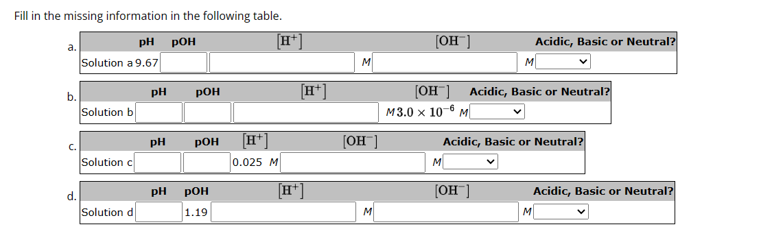 Solved Fill in the missing information in the following | Chegg.com
