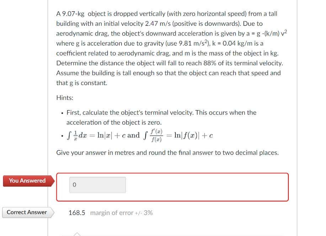 Solved A 9.07-kg object is dropped vertically (with zero | Chegg.com