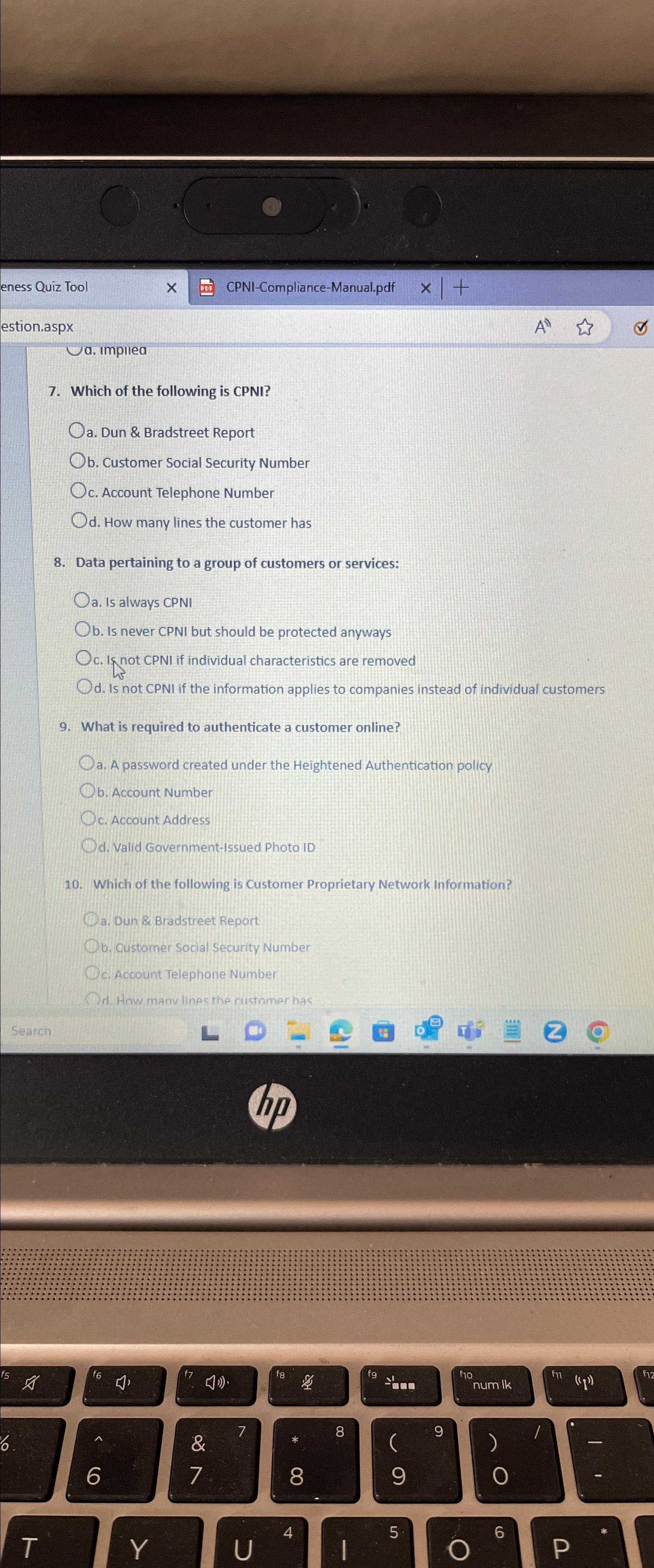 Solved Which of the following is CPNI?a. ﻿Dun & Bradstreet | Chegg.com