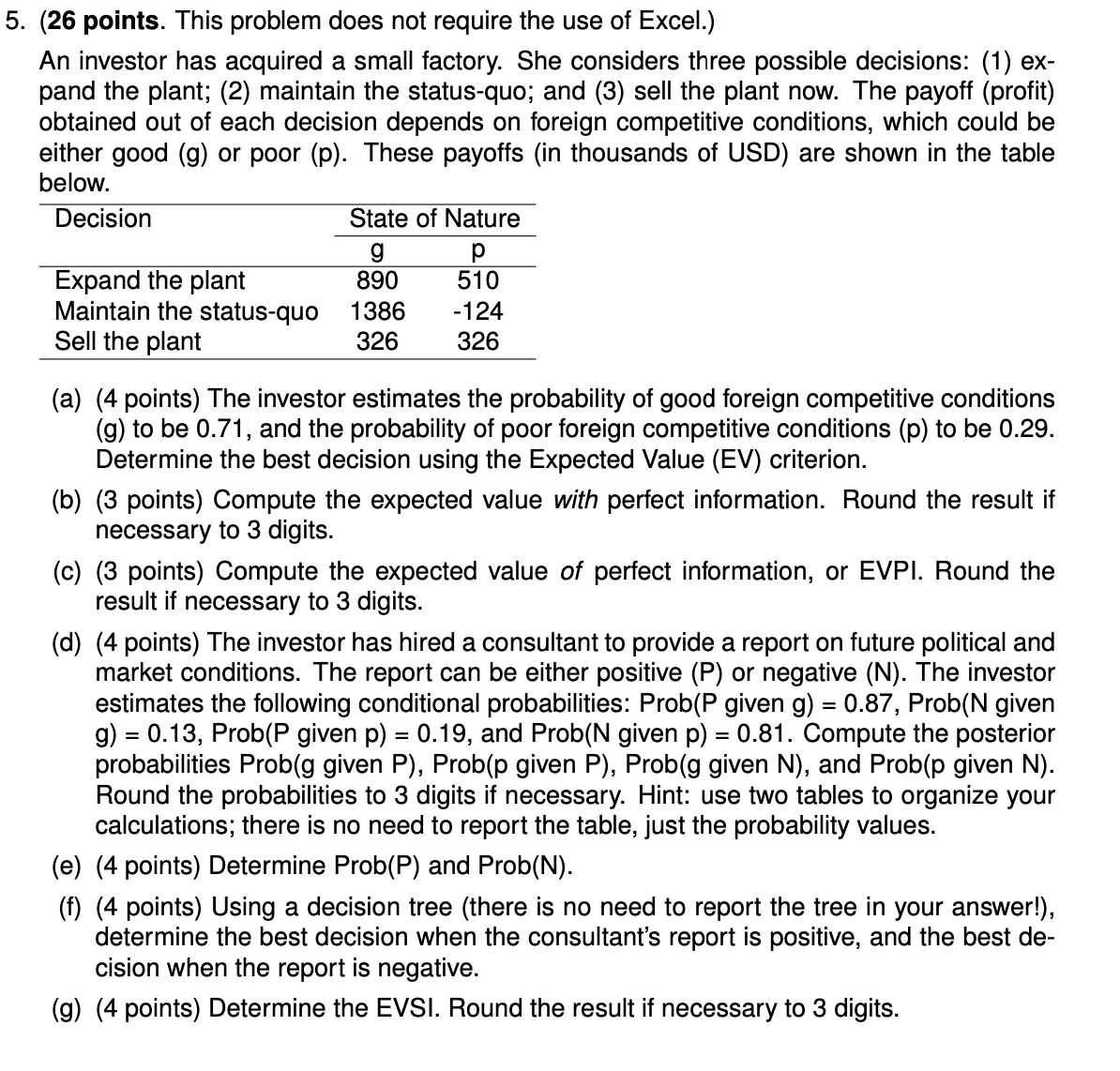 Solved (26 ﻿points. DO not use Excel.)An investor has | Chegg.com