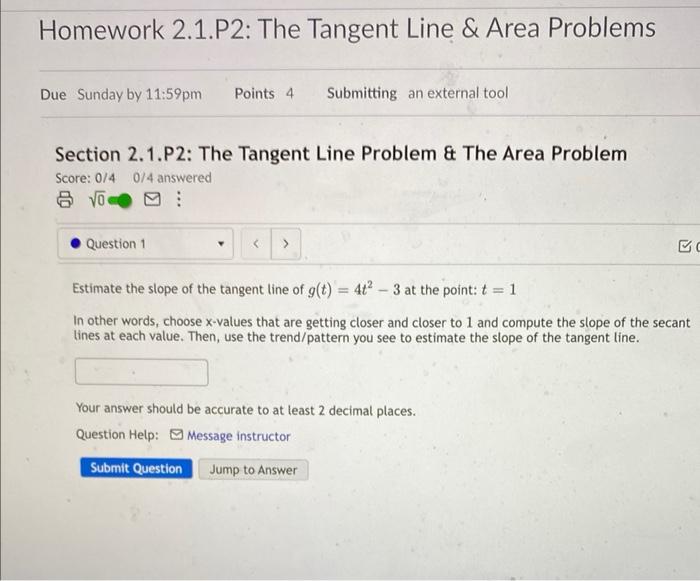 Solved Section 2.1.P2: The Tangent Line Problem \& The Area | Chegg.com