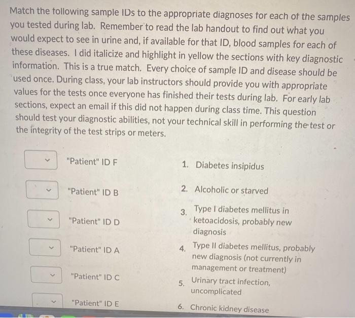 Solved Match the following sample IDs to the appropriate | Chegg.com