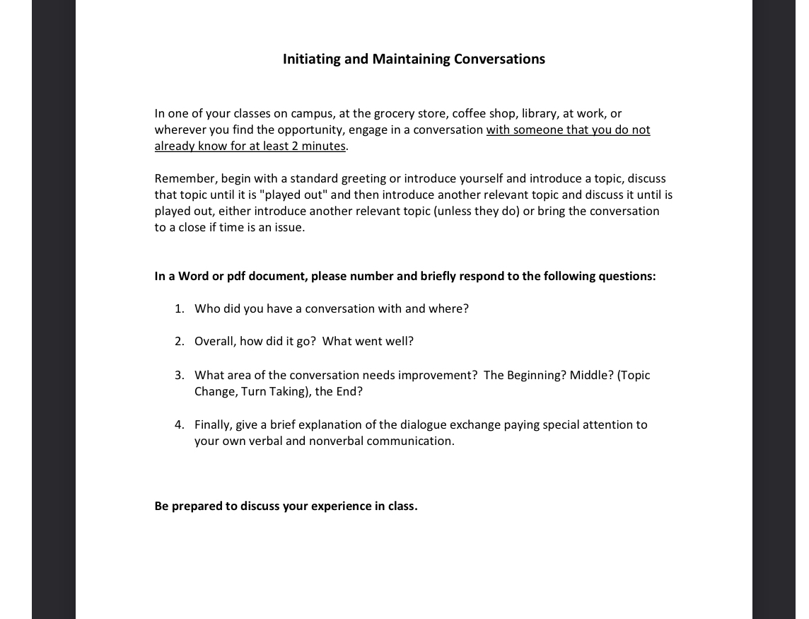 Solved Initiating and Maintaining ConversationsIn one of | Chegg.com