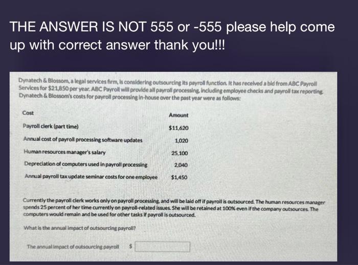 Solved THE ANSWER IS NOT 555 or -555 please help come up | Chegg.com