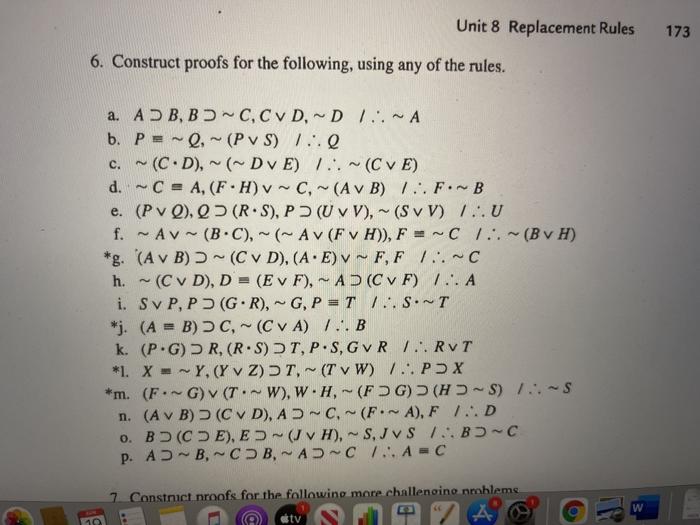 Solved 173 Unit 8 Replacement Rules 6. Construct proofs for | Chegg.com