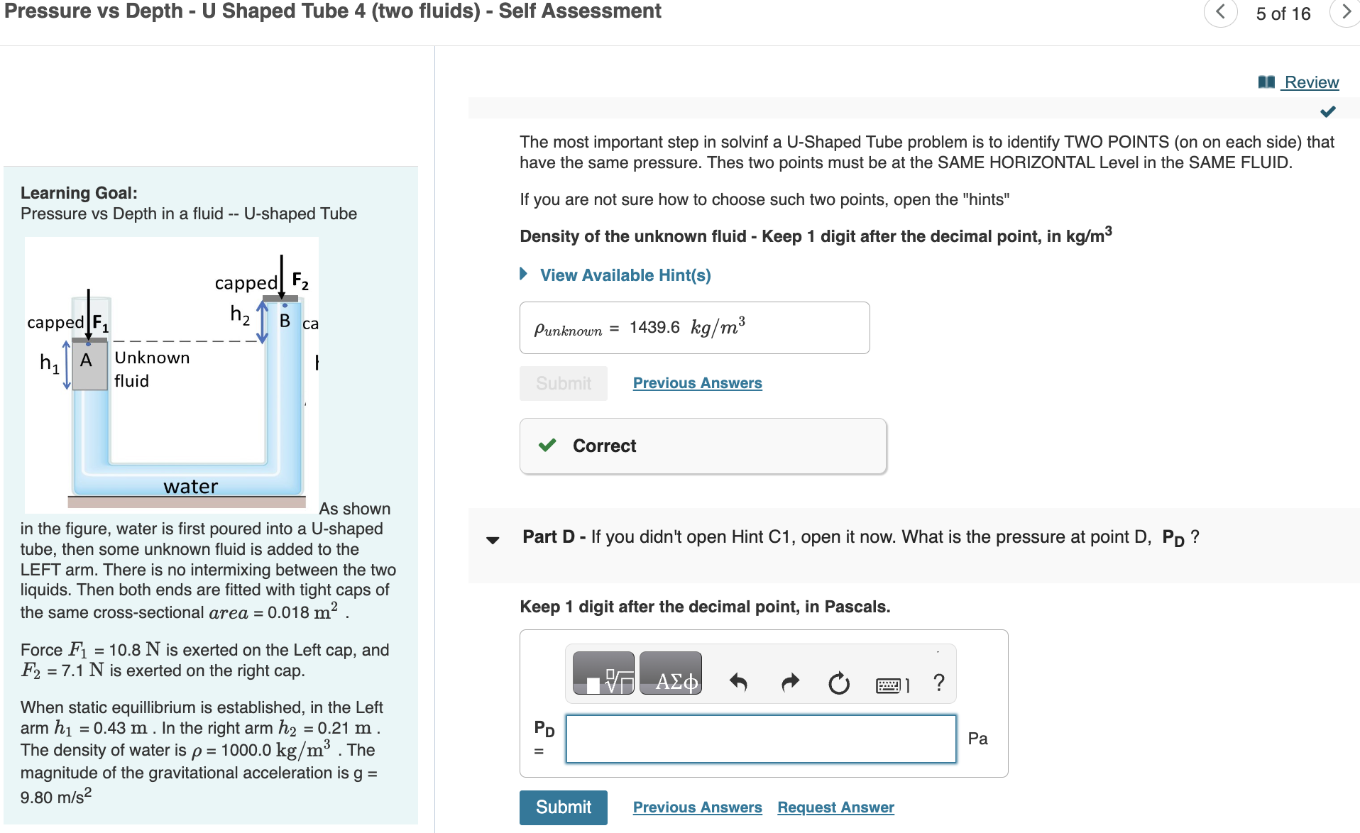 Solved Learning Goal:Pressure vs Depth in a fluid -- | Chegg.com